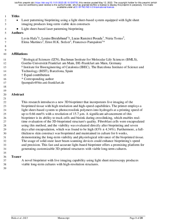 (PDF) Laser patterning bioprinting using a light sheet-based system ...