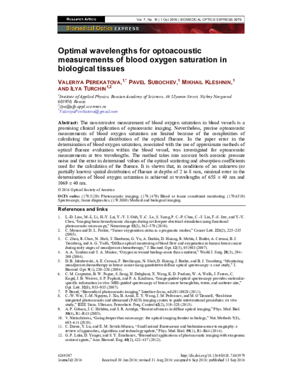 (PDF) Optimal wavelengths for optoacoustic measurements of blood oxygen ...