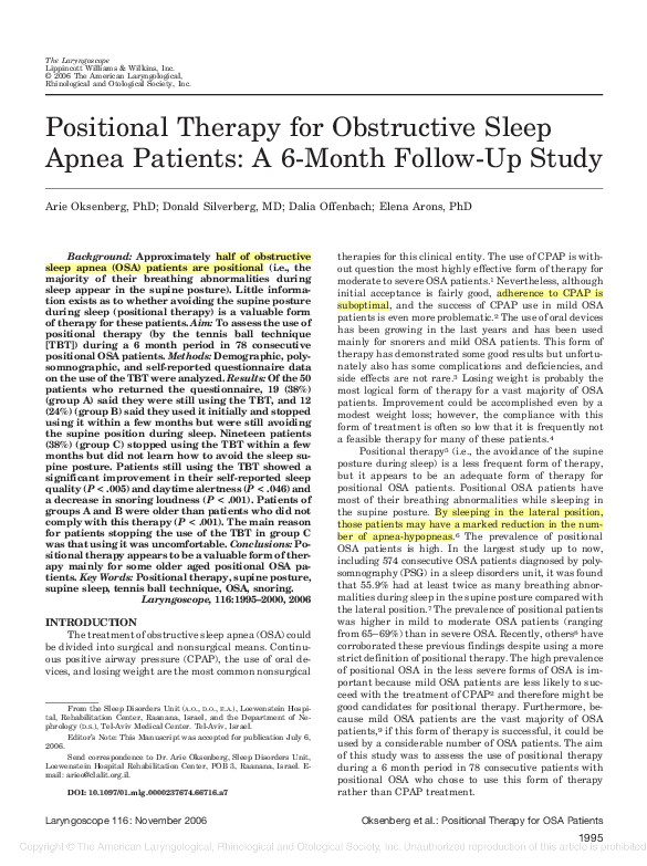 (PDF) Positional Therapy for Obstructive Sleep Apnea Patients: A 6 ...