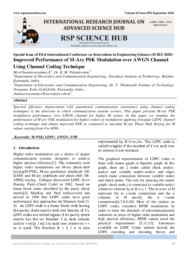 (PDF) Enhanced M-Ary PSK Modulation Performance via LDPC Coding