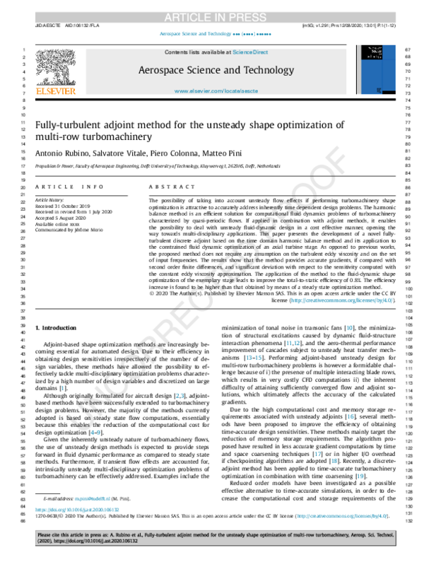 (PDF) Fully-turbulent adjoint method for the unsteady shape optimization of multi-row turbomachinery