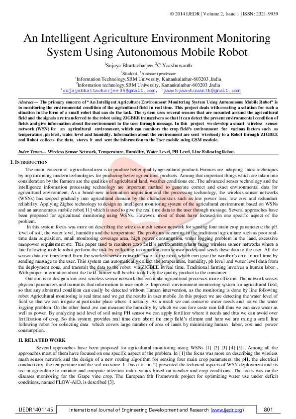 (PDF) An Intelligent Agriculture Environment Monitoring System Using Autonomous Mobile Robot