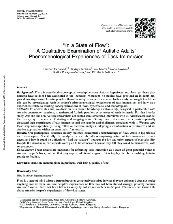(PDF) Autistic Adults' Task Immersion: Flow and Hyperfocus