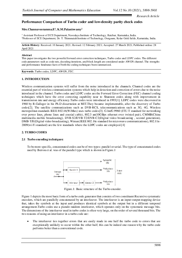 Pdf Performance Comparison Of Turbo Coder And Low Density Parity Check Codes