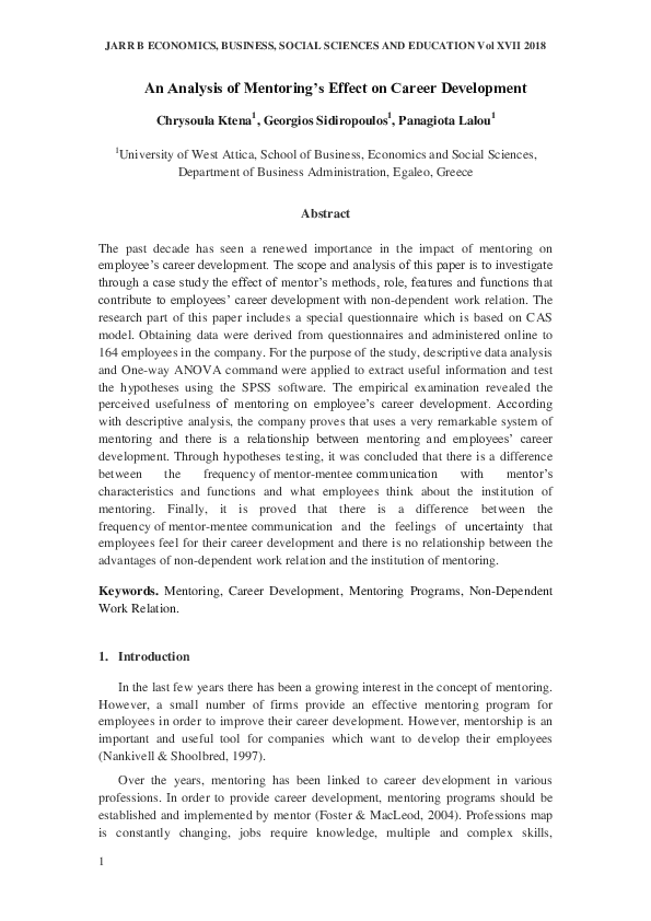 (PDF) An Analysis of Mentoring's Effect on Career Development