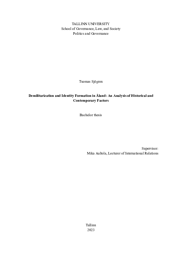 (PDF) Demilitarization and Identity Formation in Åland: An Analysis of ...