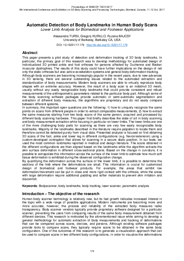 (PDF) Automatic Detection of Body Landmarks in Human Body Scans - Lower Limb Analysis for ...