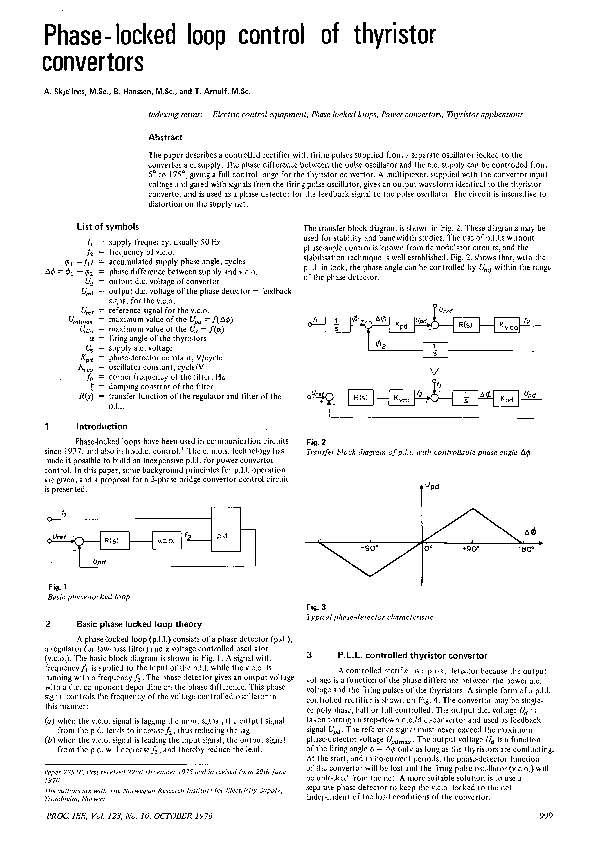 (PDF) Phase-locked loop control of thyristor convertors