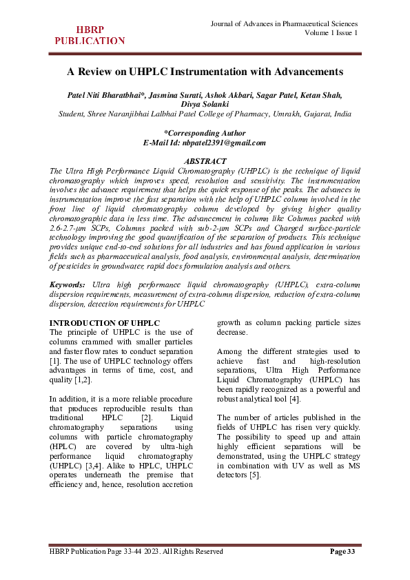 (PDF) A Review on UHPLC Instrumentation with Advancements
