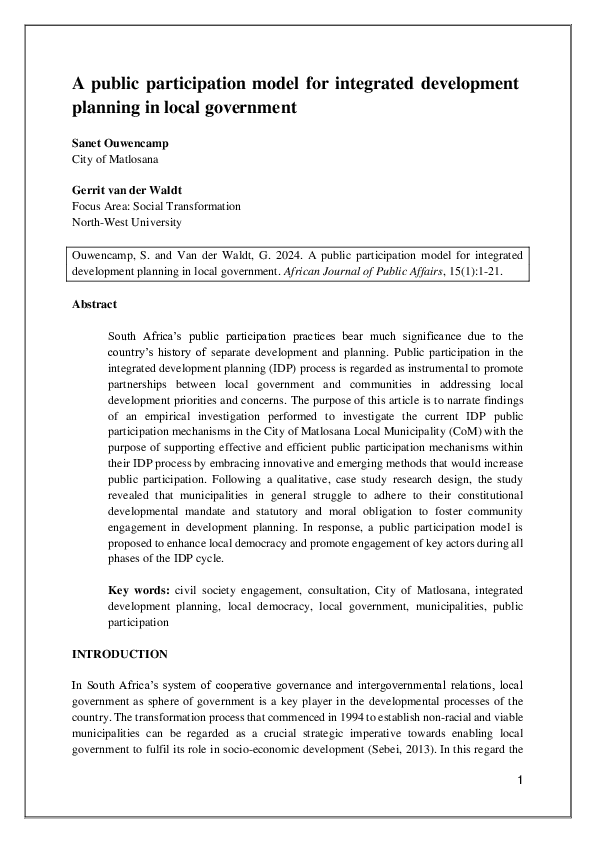 (PDF) A public participation model for integrated development planning ...