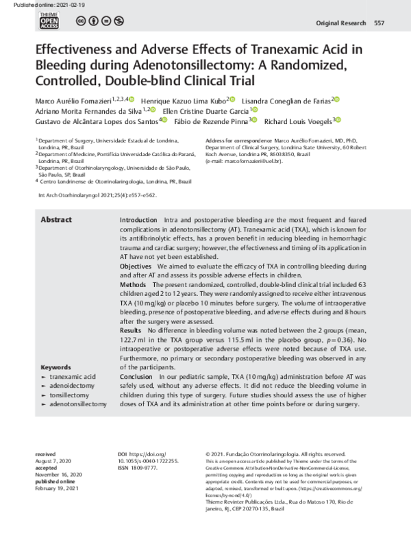 (PDF) Effectiveness and Adverse Effects of Tranexamic Acid in Bleeding ...