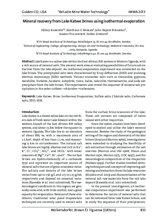 (PDF) Mineral recovery from Lake Katwe brines using isothermal evaporation