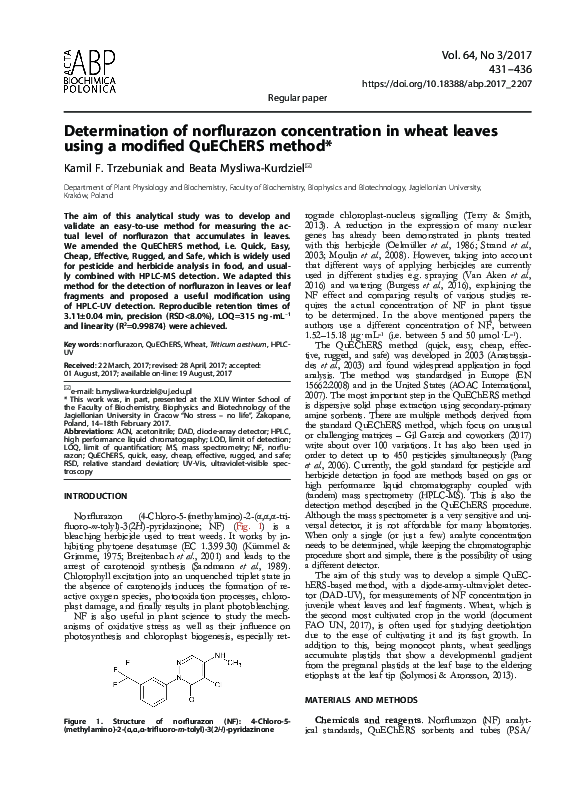 (PDF) Determination of norflurazon concentration in wheat leaves using ...