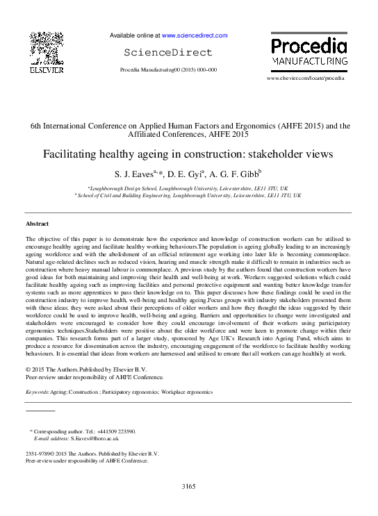 (PDF) Facilitating Healthy Ageing in Construction: Stakeholder Views