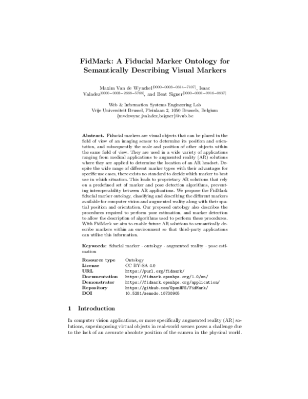 (PDF) FidMark: A Fiducial Marker Ontology for Semantically Describing Visual Markers