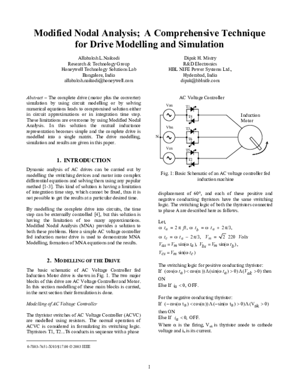 (PDF) Modified nodal analysis; a comprehensive technique for drive modelling and simulation