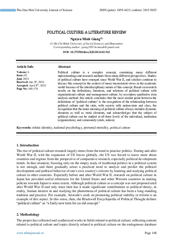 (PDF) POLITICAL CULTURE: A LITERATURE REVIEW