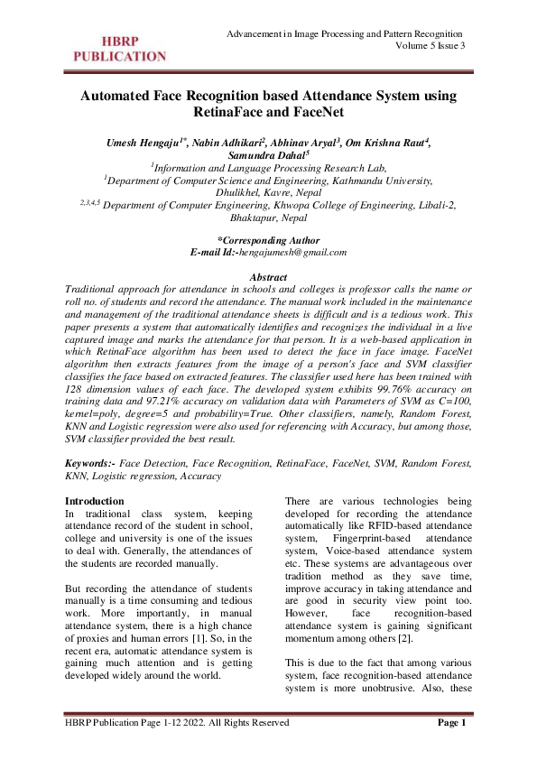 (PDF) Automated Attendance System with Face Recognition
