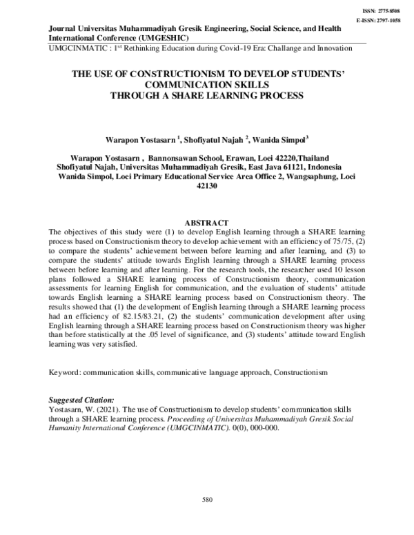 (PDF) The Use of Constructionism to Develop Students’ Communication Skills Through a Share ...