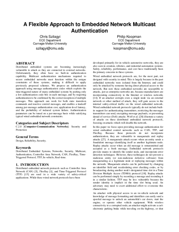 Pdf A Flexible Approach To Embedded Network Multicast Authentication
