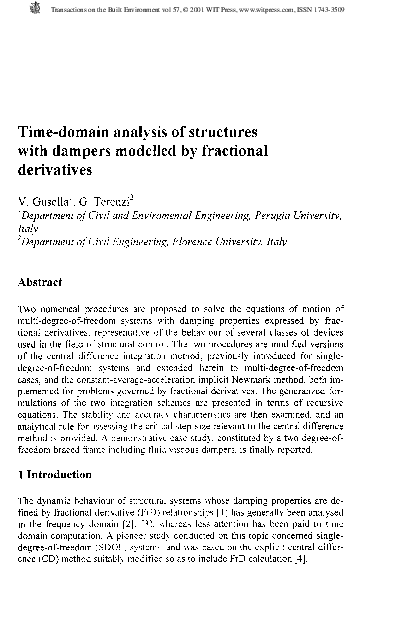 (PDF) Time-domain Analysis Of Structures With Dampers Modelled By Fractional Derivatives
