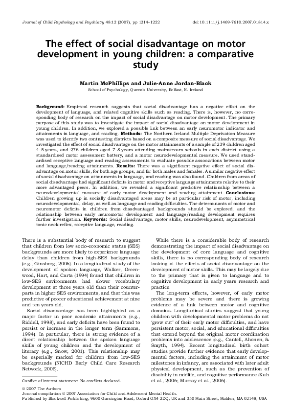 (PDF) The effect of social disadvantage on motor development in young ...