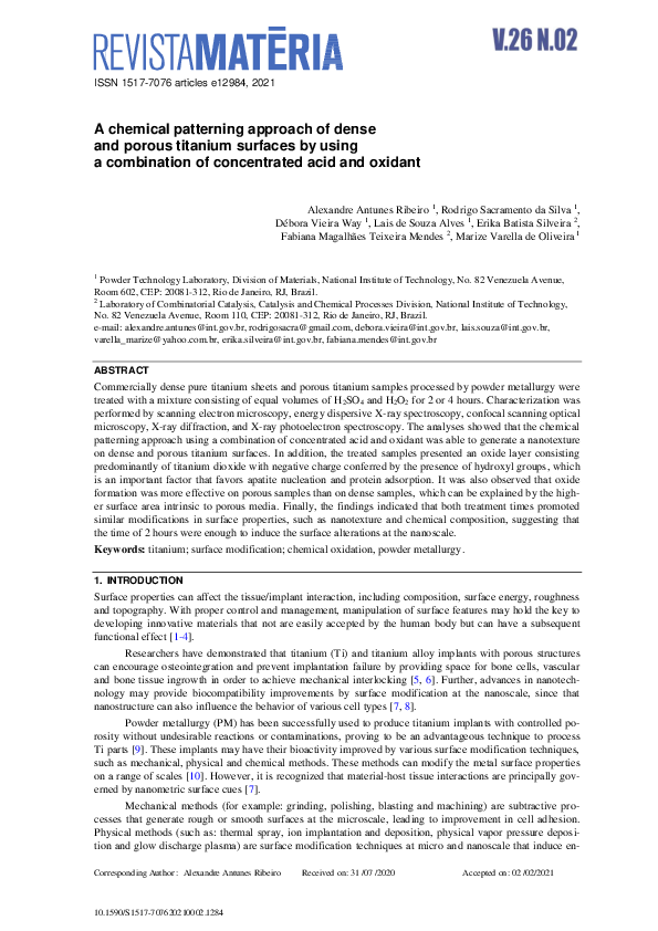 (PDF) A chemical patterning approach of dense and porous titanium ...