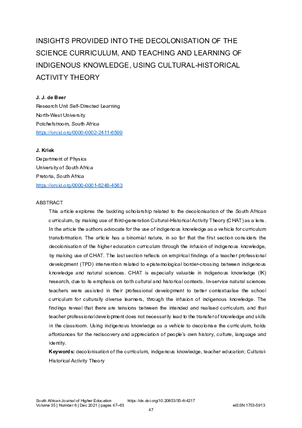 (PDF) Insights provided into the decolonisation of the science ...