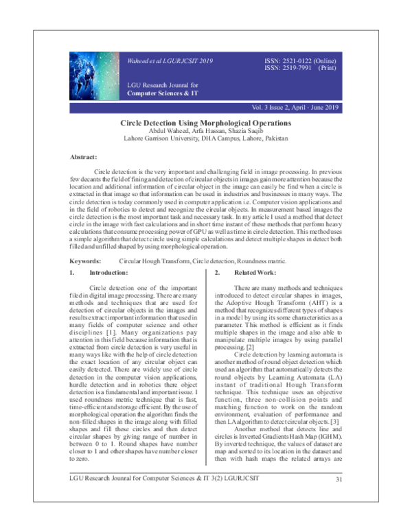 (PDF) Circle Detection Using Morphological Operations