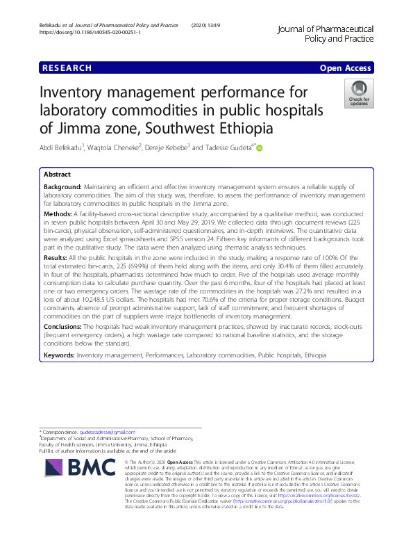 (PDF) Inventory management performance for laboratory commodities and ...