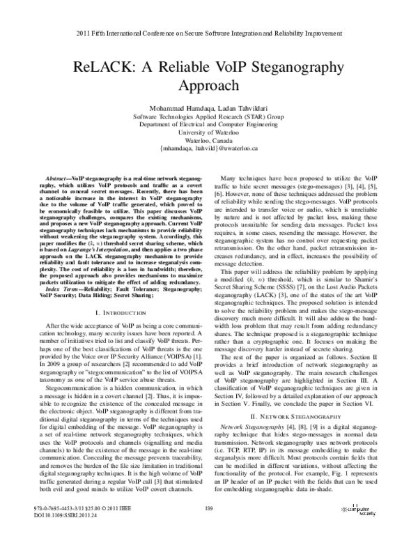 (PDF) ReLACK: A Reliable VoIP Steganography Approach