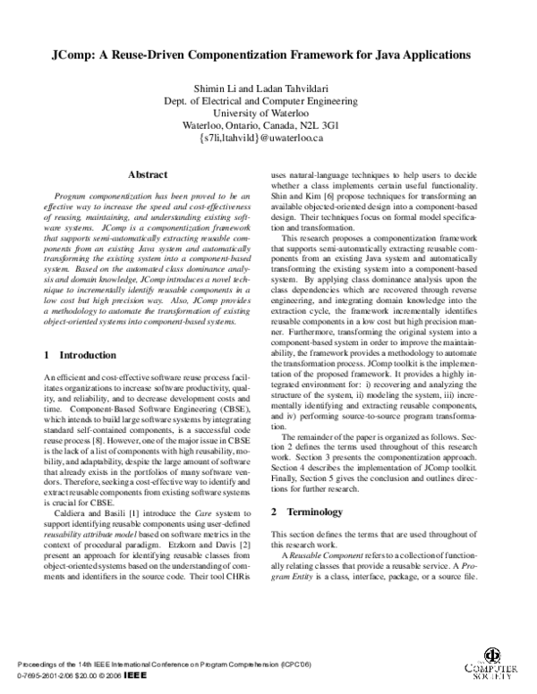 (PDF) JComp: A Reuse-Driven Componentization Framework for Java ...
