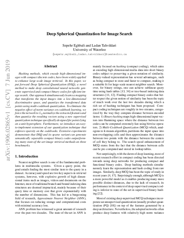 Pdf Deep Spherical Quantization For Image Search