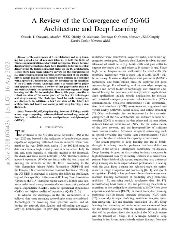 (PDF) A Review of the Convergence of 5G/6G Architecture and Deep Learning