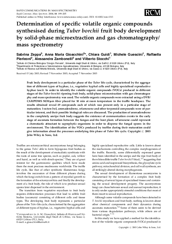 (PDF) Determination of specific volatile organic compounds synthesised during Tuber borchii ...
