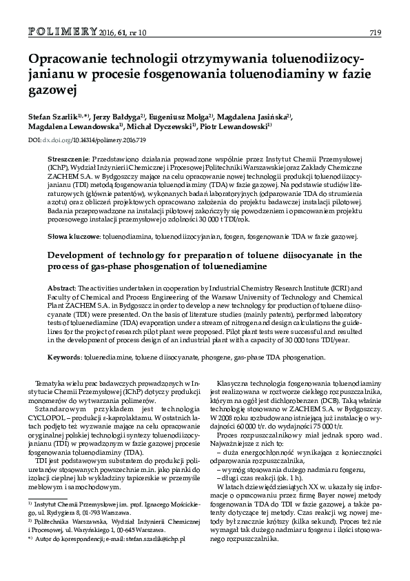 (PDF) Development of technology for preparation of toluene diisocyanate ...