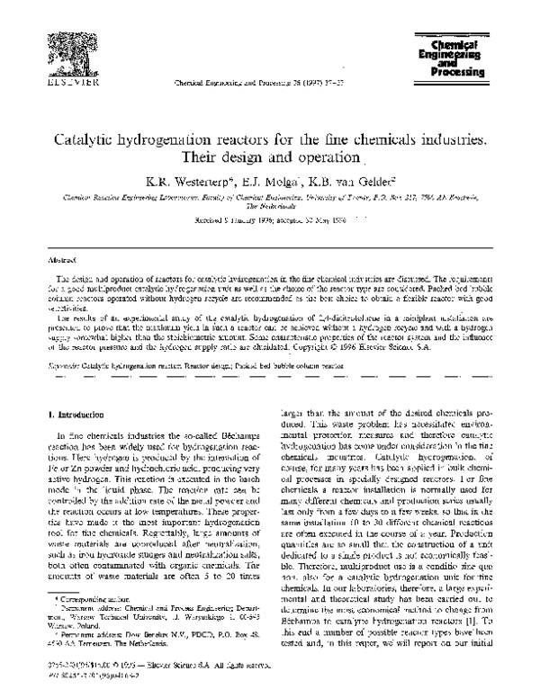(PDF) Catalytic hydrogenation reactors for the fine chemicals ...