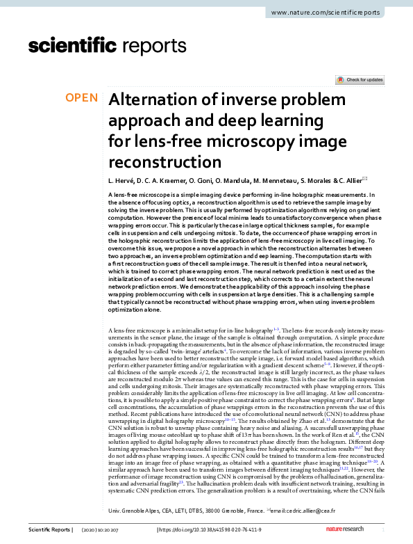 (PDF) Alternation of inverse problem approach and deep learning for lens-free microscopy image ...