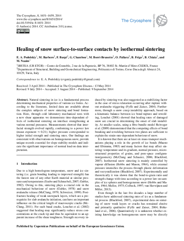(PDF) Healing of snow surface-to-surface contacts by isothermal ...
