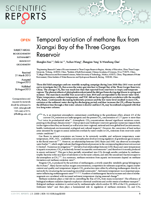 (PDF) Temporal variation of methane flux from Xiangxi Bay of the Three Gorges Reservoir