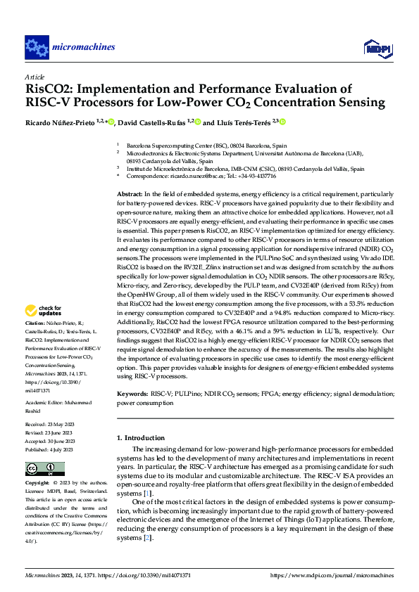 (PDF) RisCO2: Implementation and Performance Evaluation of RISC-V Processors for Low-Power CO2 ...