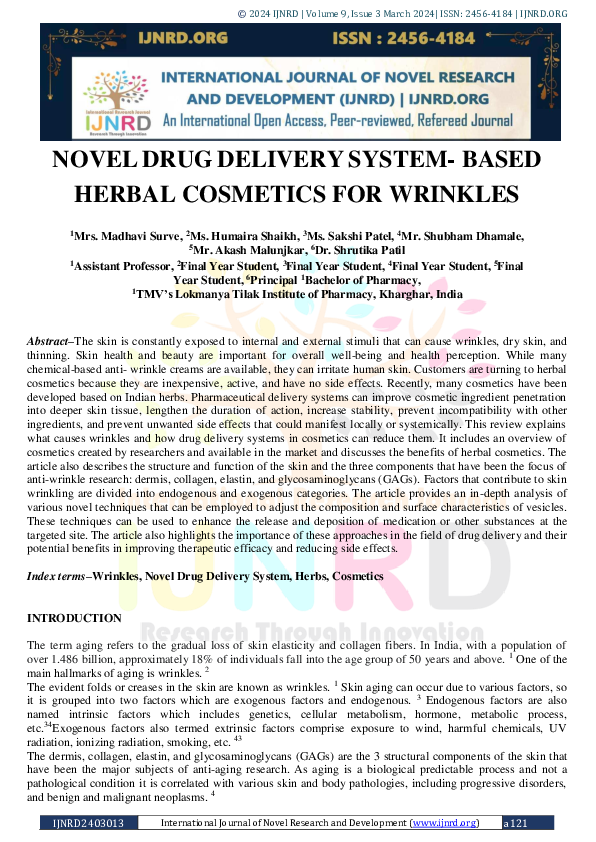 (PDF) NOVEL DRUG DELIVERY SYSTEM-BASED HERBAL COSMETICS FOR WRINKLES