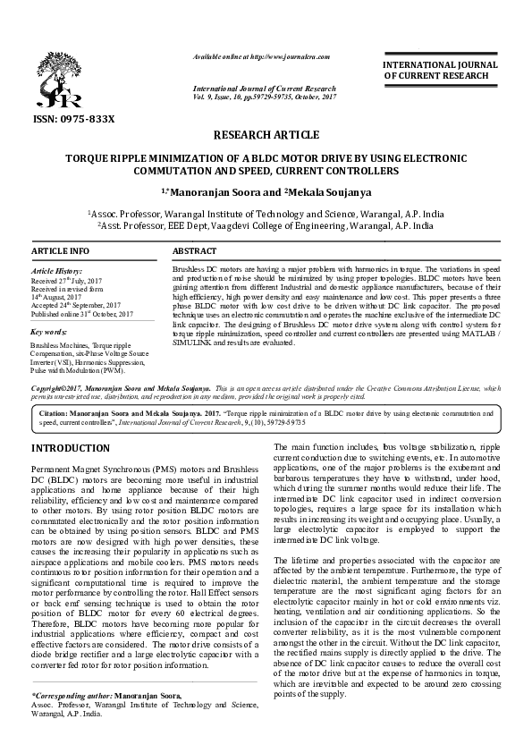 Pdf Torque Ripple Minimization Commutation And Speed Current Controllers