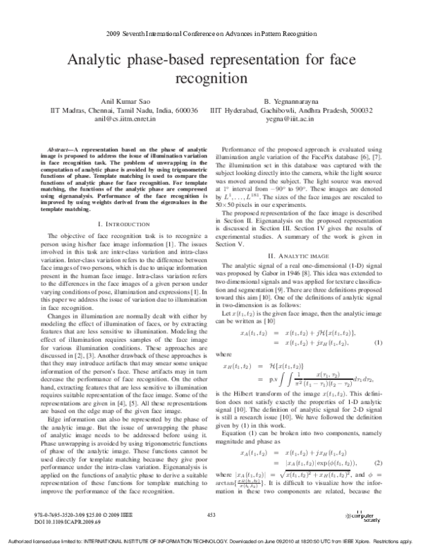 (PDF) Analytic Phase-based Representation for Face Recognition