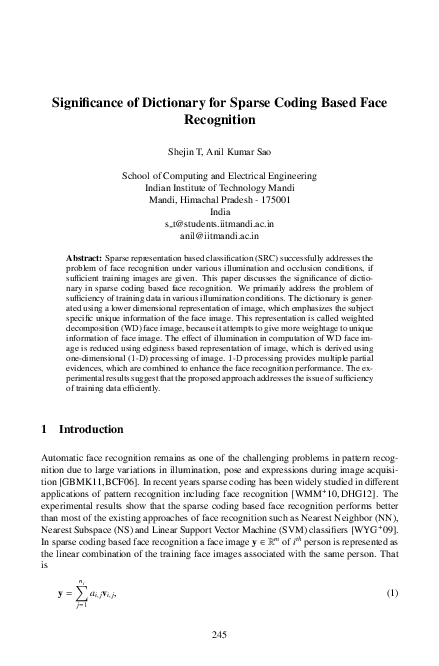 (PDF) Significance of dictionary for sparse coding based face recognition