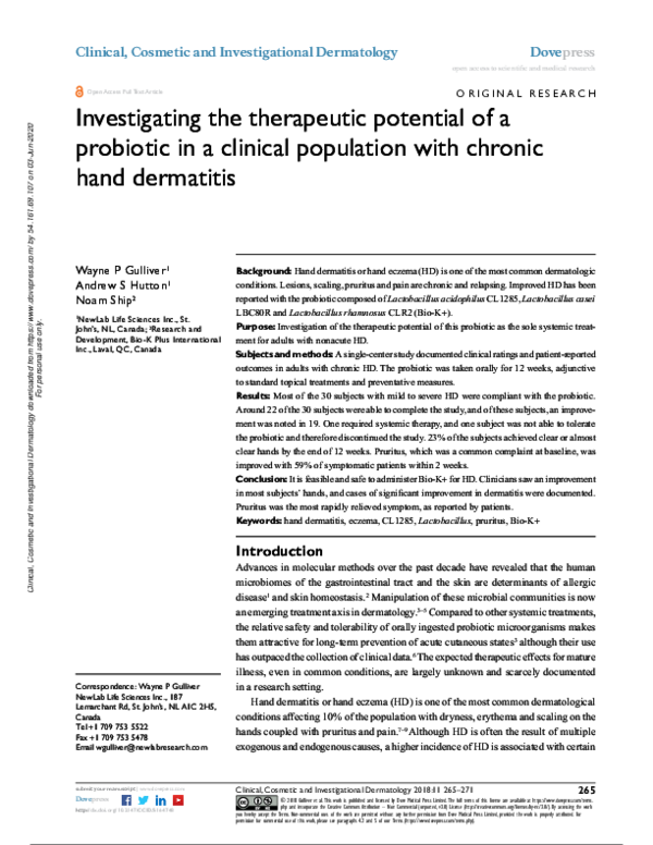 (PDF) Investigating the therapeutic potential of a probiotic in a ...