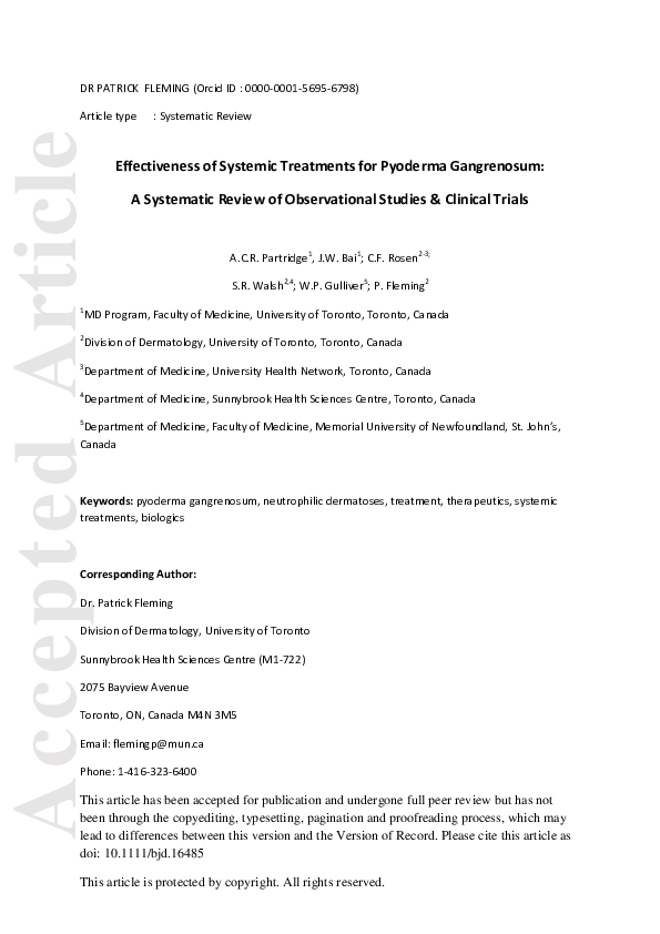 (PDF) Effectiveness of systemic treatments for pyoderma gangrenosum: a ...