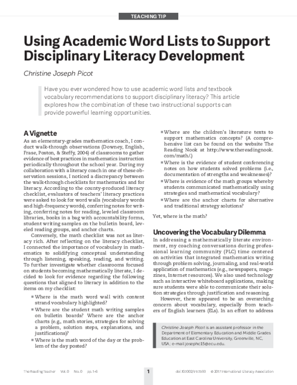 (PDF) Using Academic Word Lists to Support Disciplinary Literacy ...