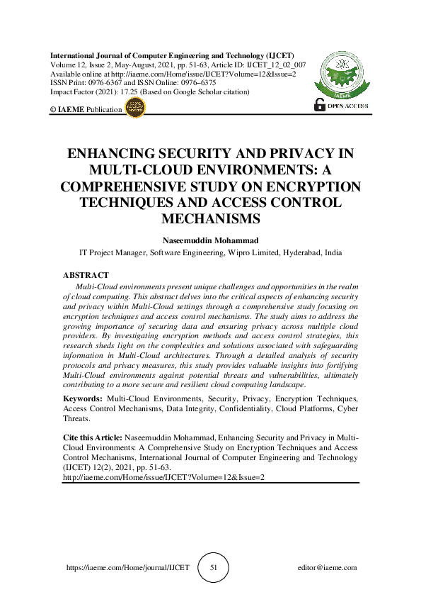 (PDF) ENHANCING SECURITY AND PRIVACY IN MULTI-CLOUD ENVIRONMENTS: A COMPREHENSIVE STUDY ON ...