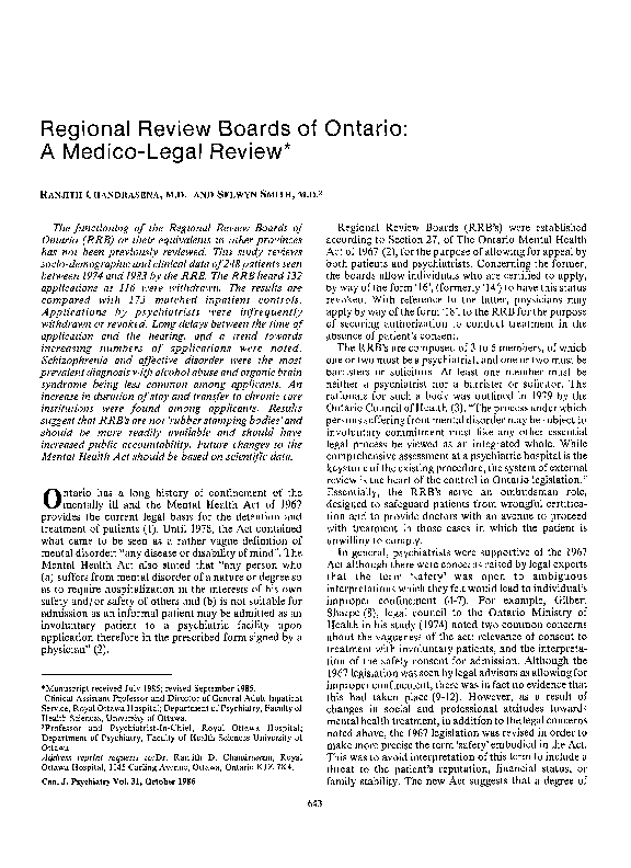 (PDF) Regional Review Boards of Ontario: A Medico-Legal Review